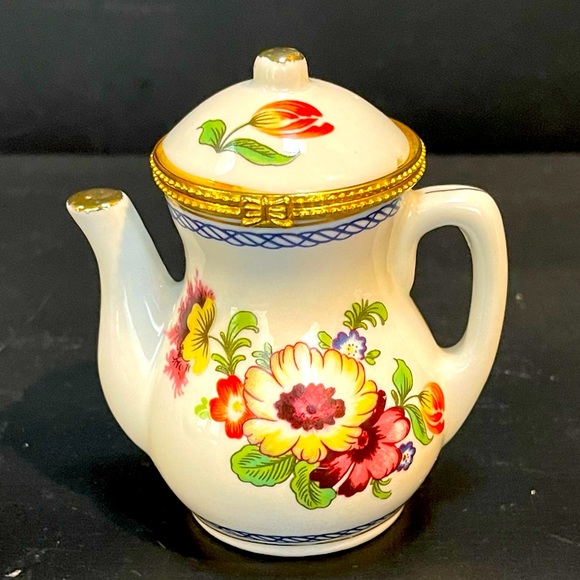 Storage & Organization | Teapot Trinket Box Porcelain White Floral Gold ...